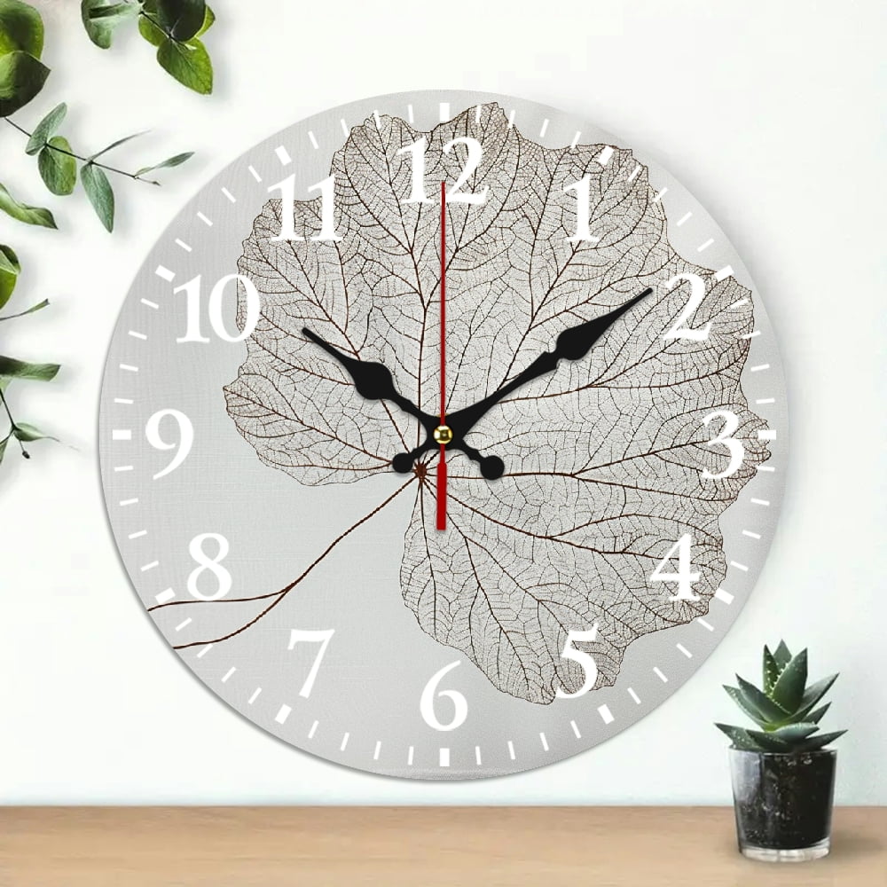 Chilfamy 1pc Leaf Design Theme Wall Clock, 10 Inch Wooden Wall Clock ...