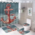 Chilfamy 4PCS Anchor Red Nautical Waterproof Shower Curtain Sets with ...