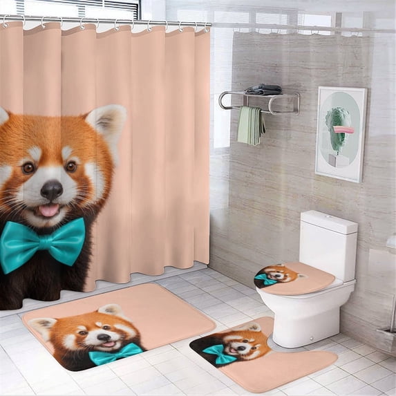 Chilfamy 4PCS Dapper Red Panda with Teal Bowtie Waterproof Shower ...