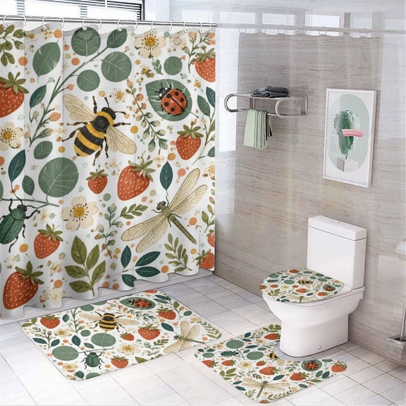 Chilfamy 4PCS Garden Insects Strawberries Waterproof Shower Curtain ...