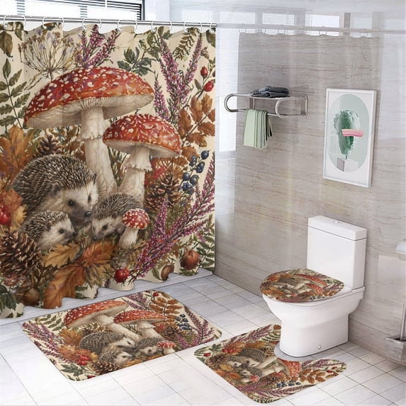 Chilfamy 4PCS Hedgehog Family Under Toadstools Waterproof Shower ...