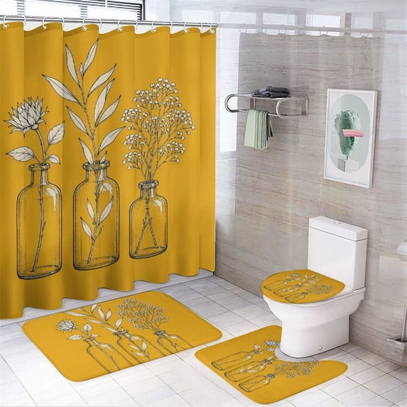 Chilfamy 4PCS Line Art Bottles Wildflowers.png Waterproof Shower ...