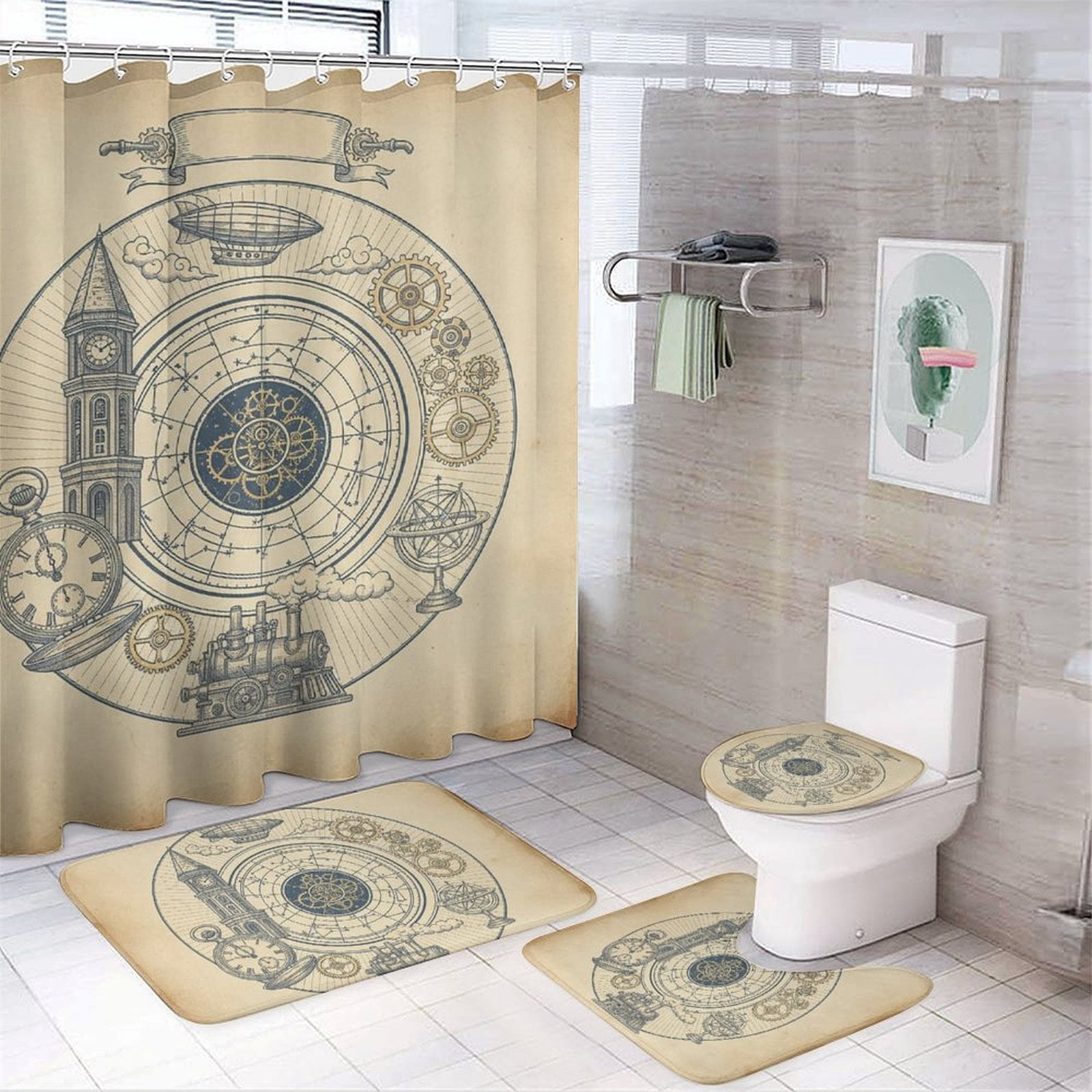 Chilfamy 4PCS Mechanical Astrology Waterproof Shower Curtain Sets with ...