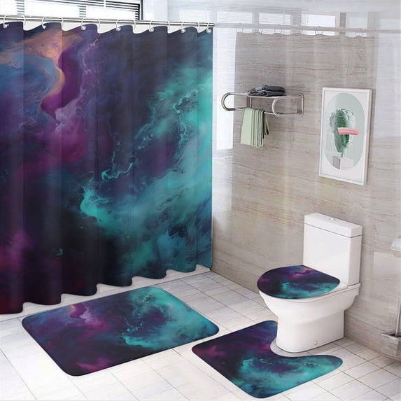 Chilfamy 4PCS Nebula Cosmic Abstract Space Waterproof Shower Curtain ...