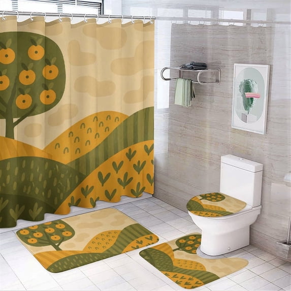 Chilfamy 4PCS Orange Tree Landscape Waterproof Shower Curtain Sets with ...