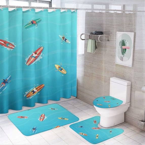 Chilfamy 4PCS Overhead Surfer Lineup Waterproof Shower Curtain Sets ...