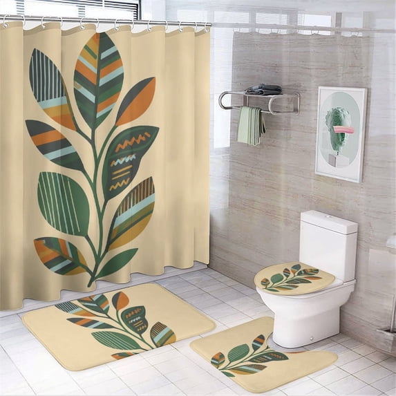 Chilfamy 4PCS Patterned Leaves Single Waterproof Shower Curtain Sets ...