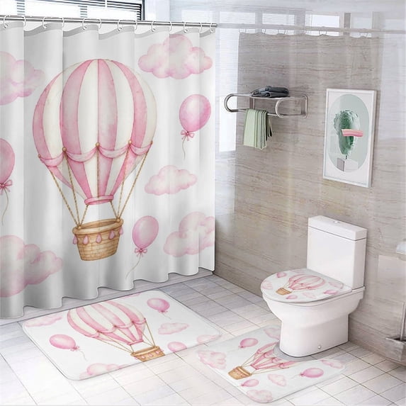 Chilfamy 4PCS Pink Hot Air Balloon With Clouds Waterproof Shower ...