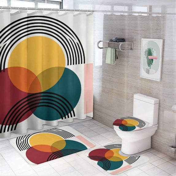 Chilfamy 4PCS Simple Circle Waterproof Shower Curtain Sets with Hooks ...