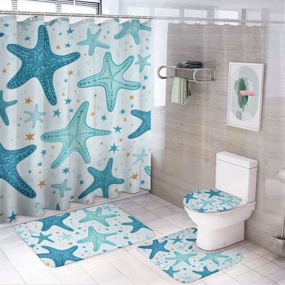 Chilfamy 4PCS Starfish Stars Pattern Waterproof Shower Curtain Sets ...