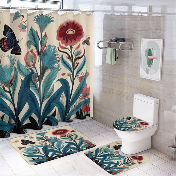 Chilfamy 4PCS Tropical Exotic Flowers Butterflies.jpg Waterproof Shower ...