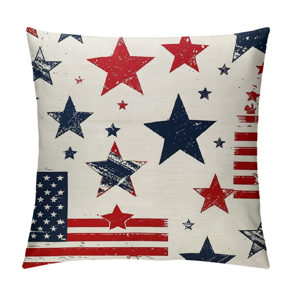 Chilfamy 4th of July Pillow Covers America Stars Red and Blue Patriotic ...