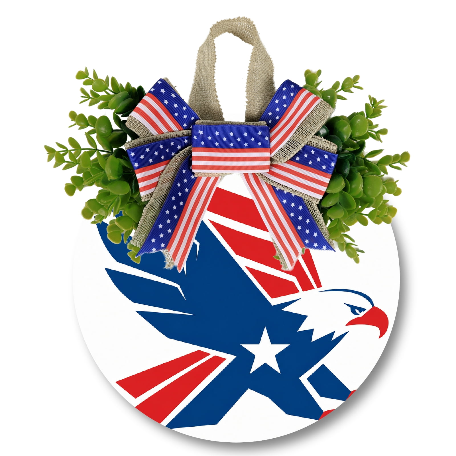 Chilfamy 4th of July Round Wooden Door Sign, Flying Eagle Red Blue ...