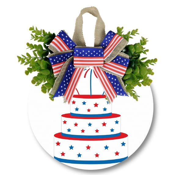 Chilfamy 4th of July Round Wooden Door Sign, Tiered Cake Print, - Wood ...