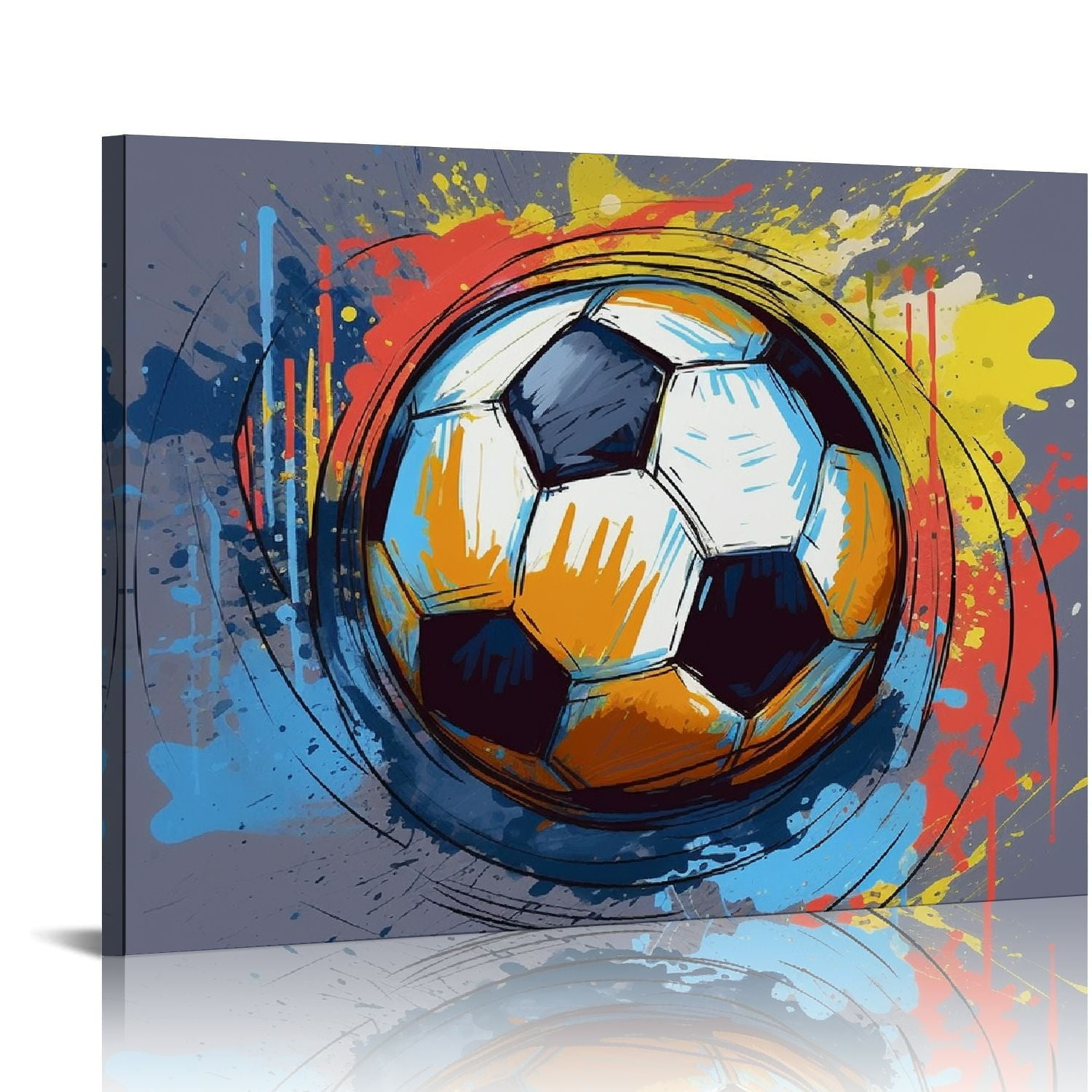 Chilfamy Abstract Art Soccer Ball Canvas Print Wall Decor Ready To Hang ...
