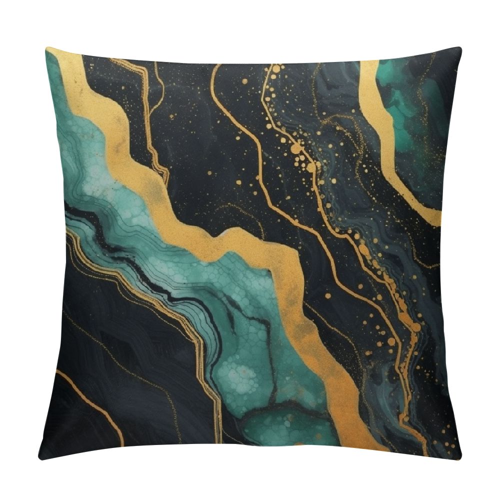 Chilfamy Abstract Black Green Marble Pillow Covers, Decorative Teal and ...