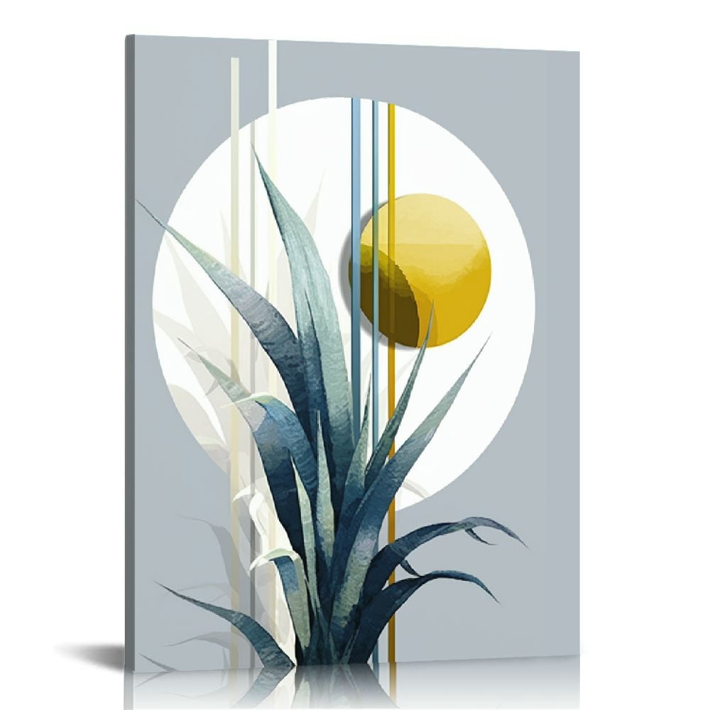 Chilfamy Abstract Canvas Wall Art Green Plant Leaves Minimalist Wall ...