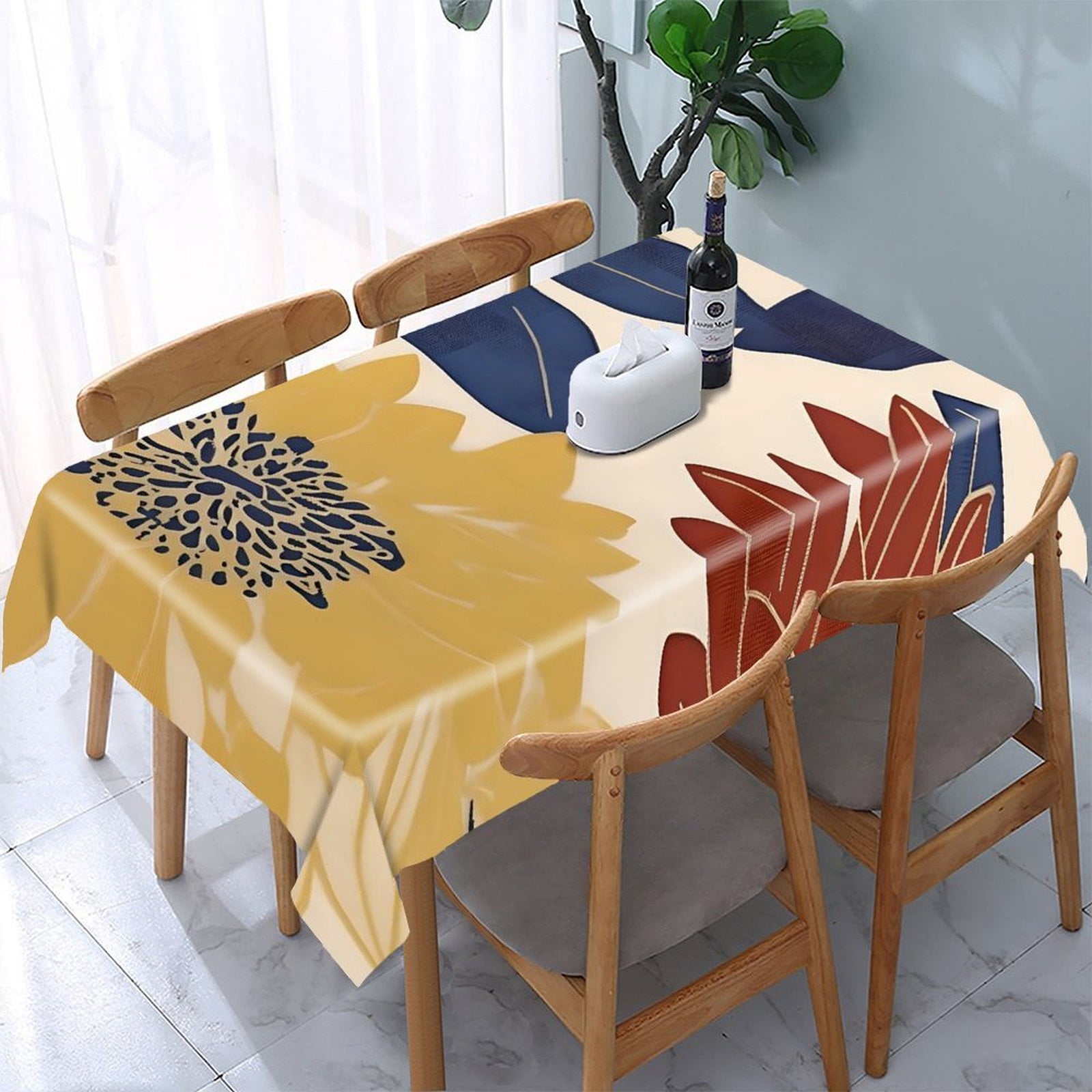 Chilfamy Abstract Floral Blocks Print Rectangle Dining Tablecloth ...