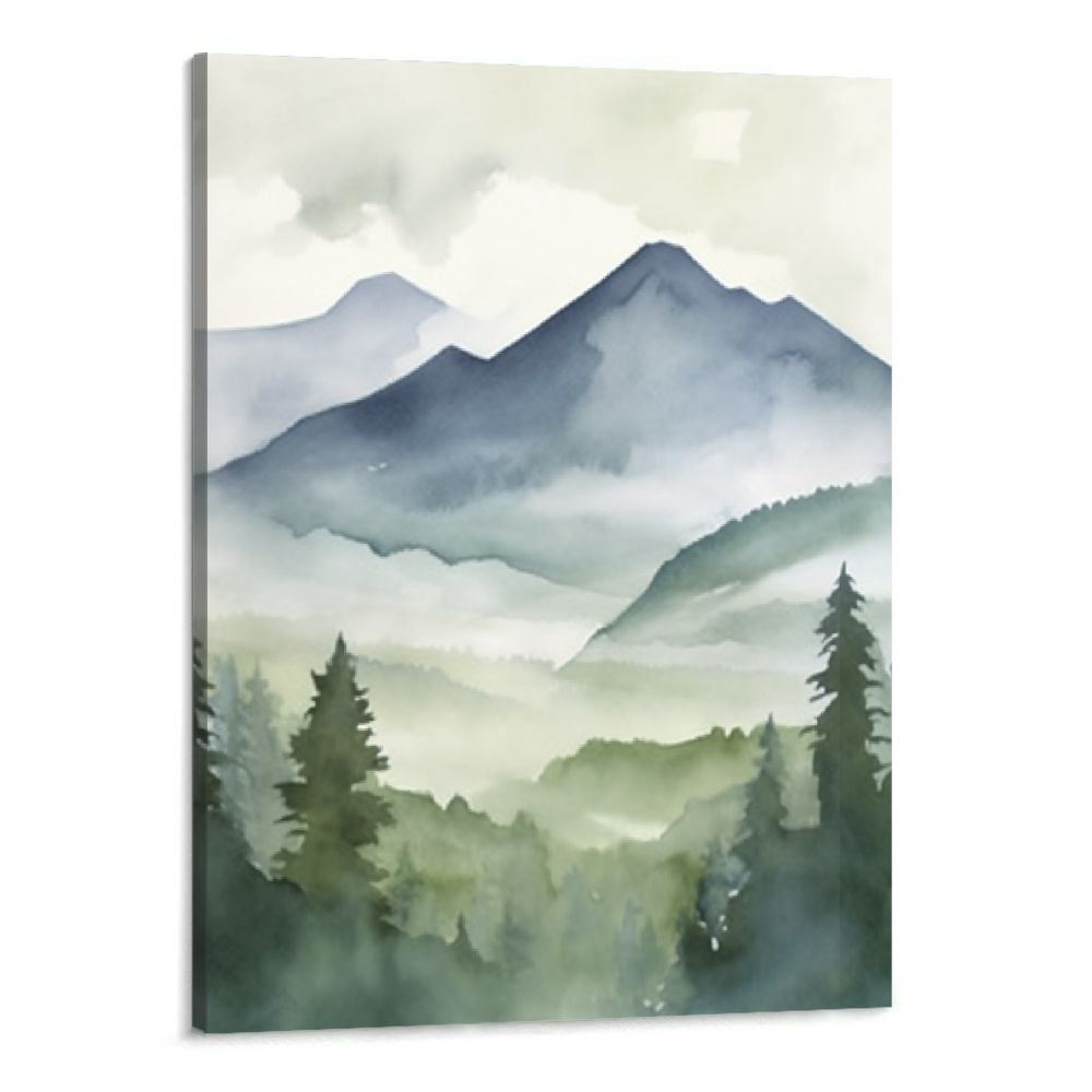 Chilfamy Abstract Mountain Canvas Wall Art Watercolor Green Forest Wall ...