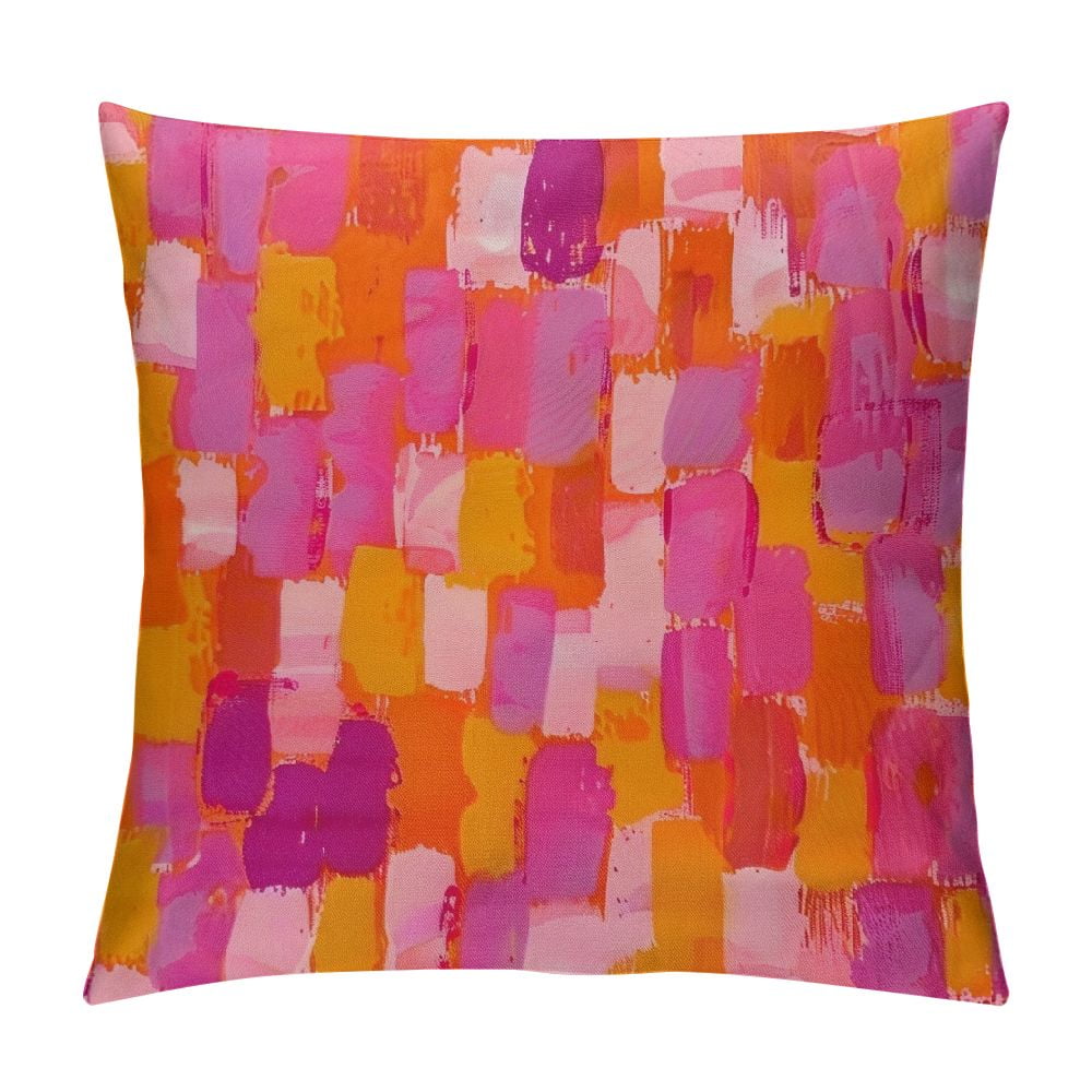 Chilfamy Abstract Retro 70s Pink Orange Paint Brush Throw Pillow Covers ...