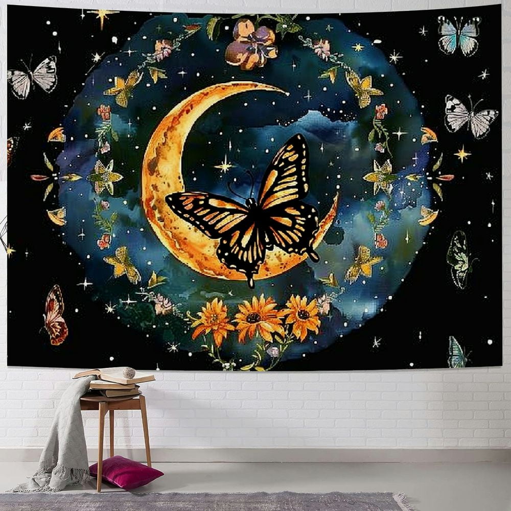 Chilfamy Aesthetic Butterfly Tapestry Wall Hanging, Small Boho Floral ...