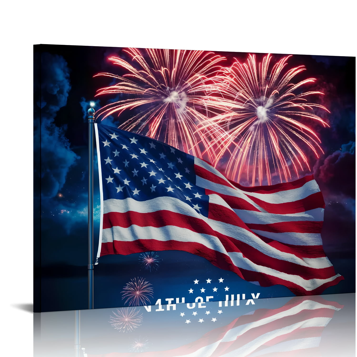 Chilfamy American Flag Fireworks Canvas Wall Art Home Decor 20x16in ...