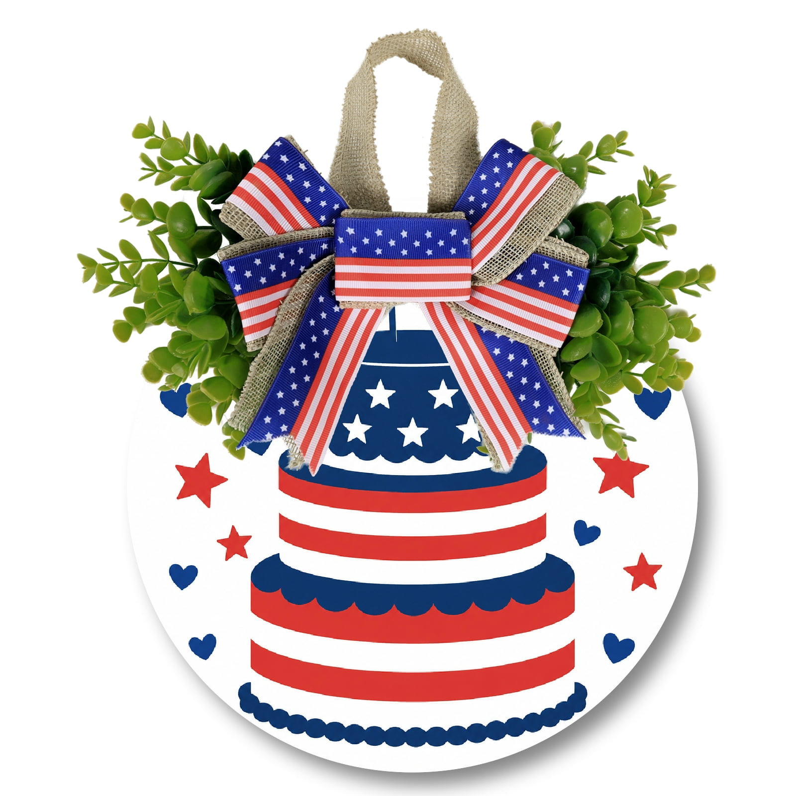 Chilfamy American Flag Layered Cake 4th of July Round Wooden Door Sign ...
