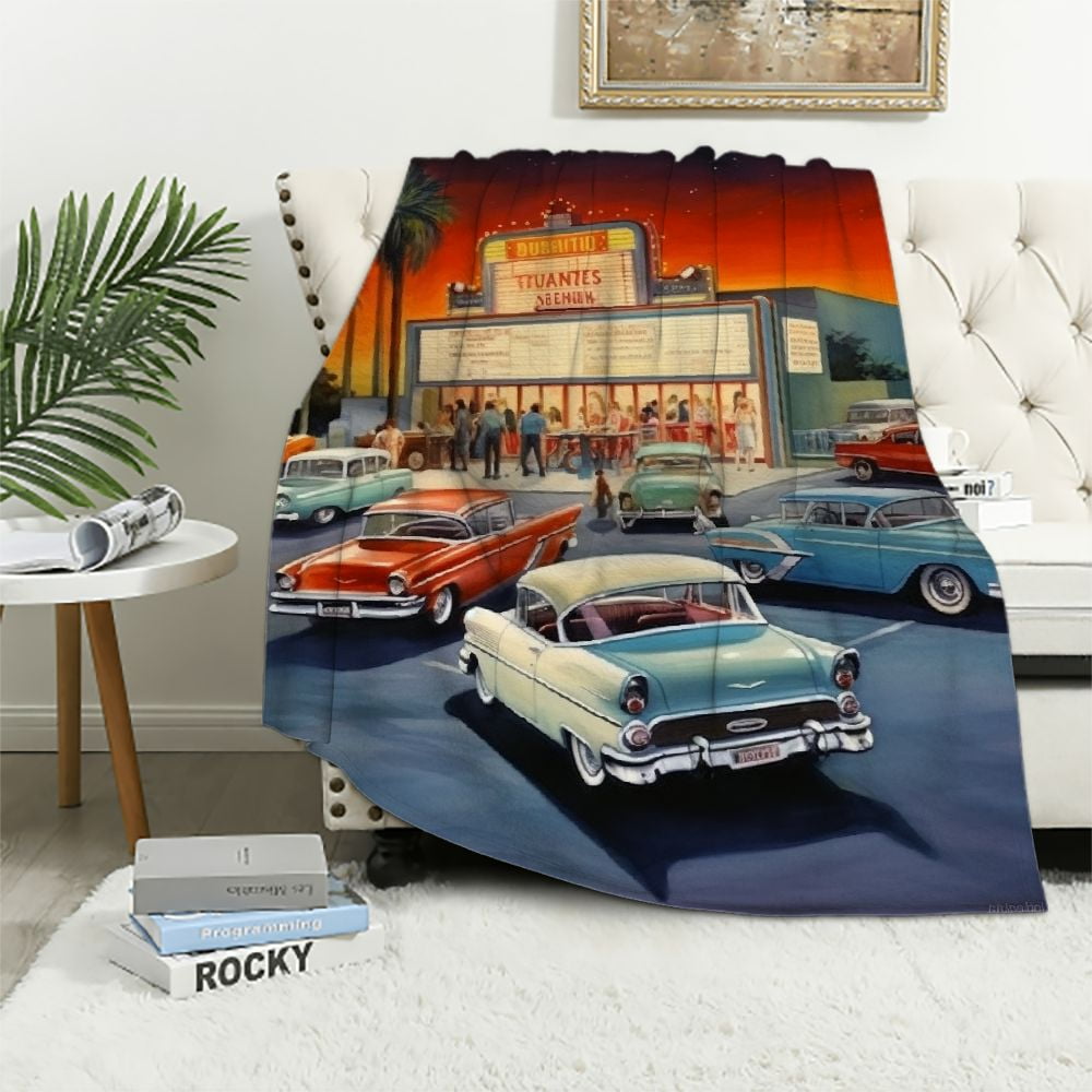 Chilfamy American Scene Painting Cars Print Flannel Lightweight Throw ...
