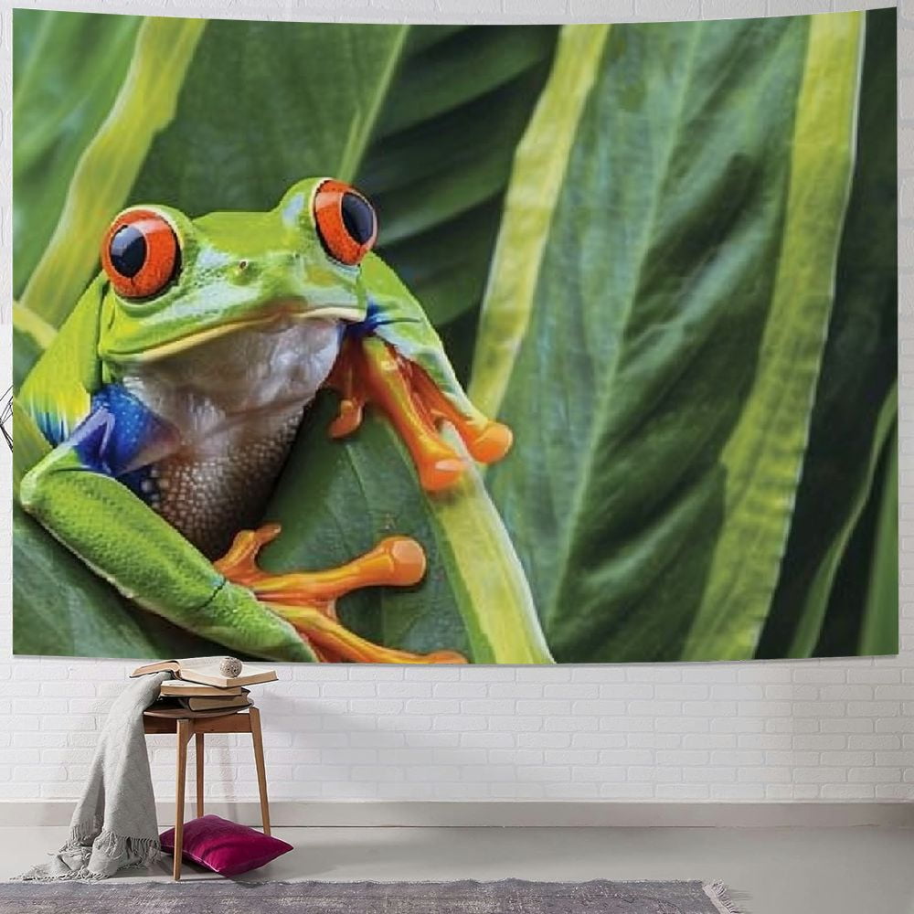 Chilfamy Animal Tapestry, Red Eyed Tree Frog Hiding in Exotic Macro ...