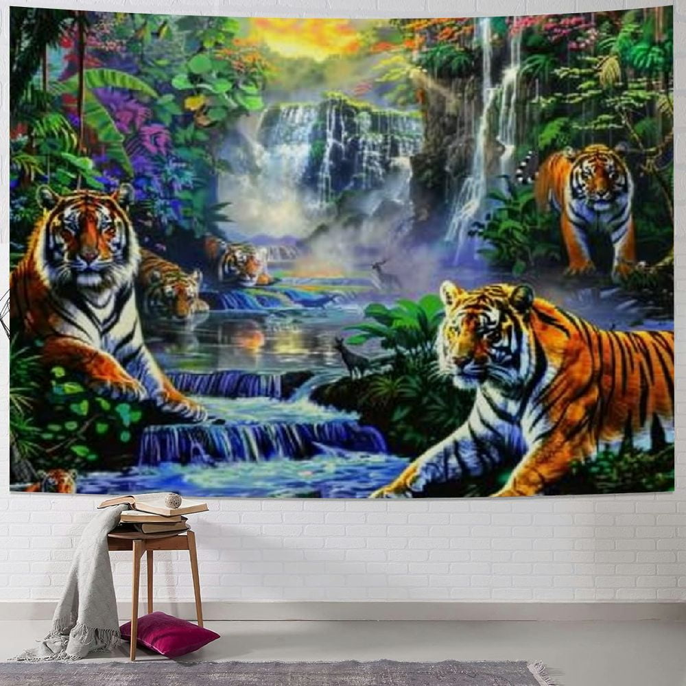 Chilfamy Animals Tiger Tapestry Tropical Rainforest Jungle Tapestries ...