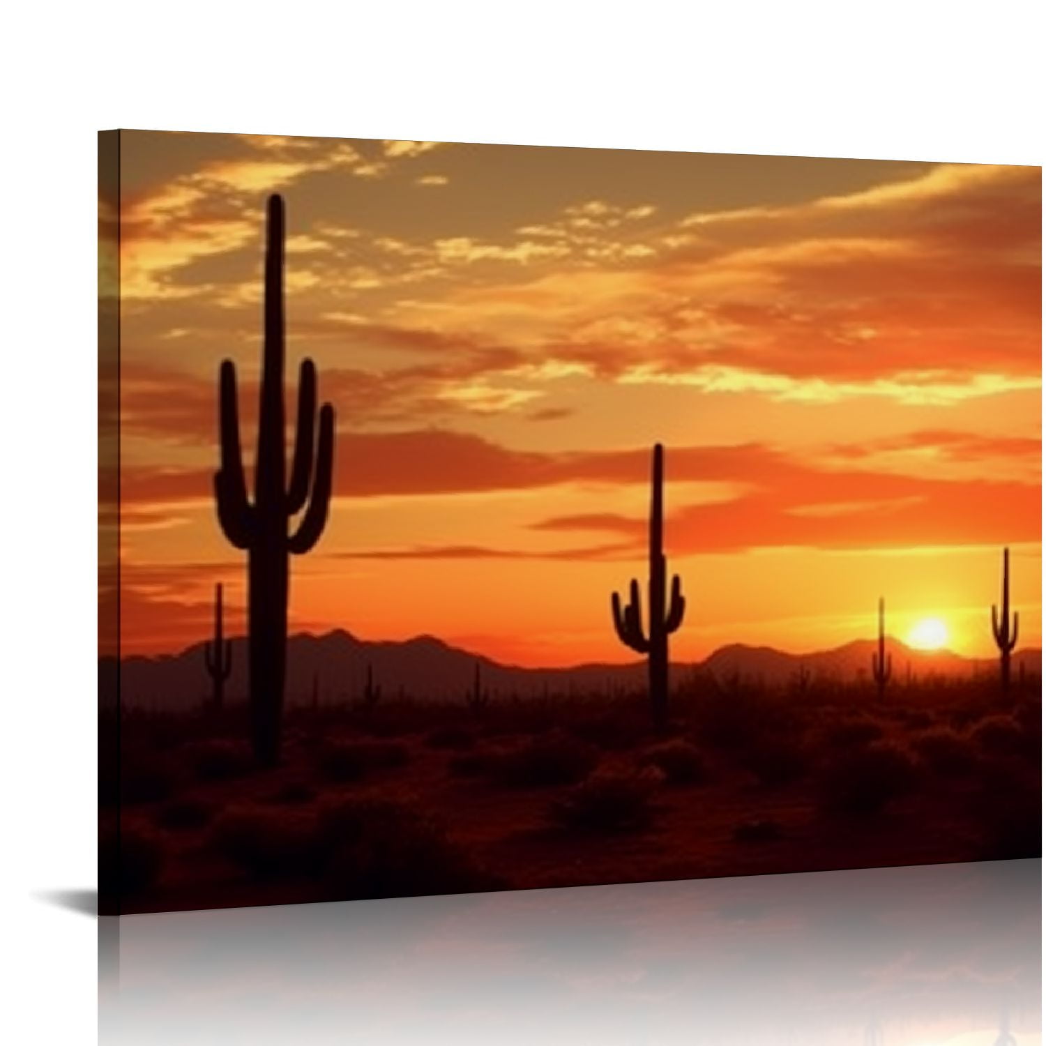 Chilfamy Arizona Sunset Over Saguaro Cacti Canvas Wall Art Print ...