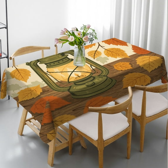 Chilfamy Autumn Lantern Leaves Wood Cream Rectangle Tablecloth ...