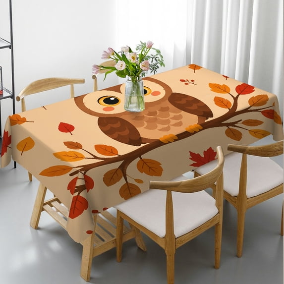 Chilfamy Autumn Owl Branch Leaves Fall Cute Rectangle Tablecloth ...