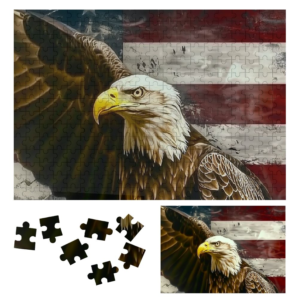 Chilfamy Bald Eagle American Flag Digital Art Wooden Jigsaw Puzzle for ...