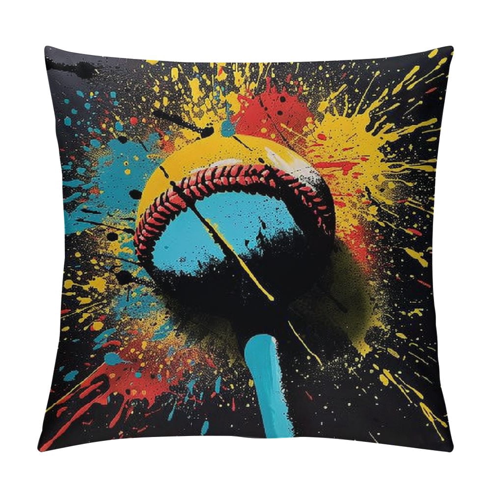 Chilfamy Ball and Bat are Painte Blue and Yellow，Printed Throw Pillow ...