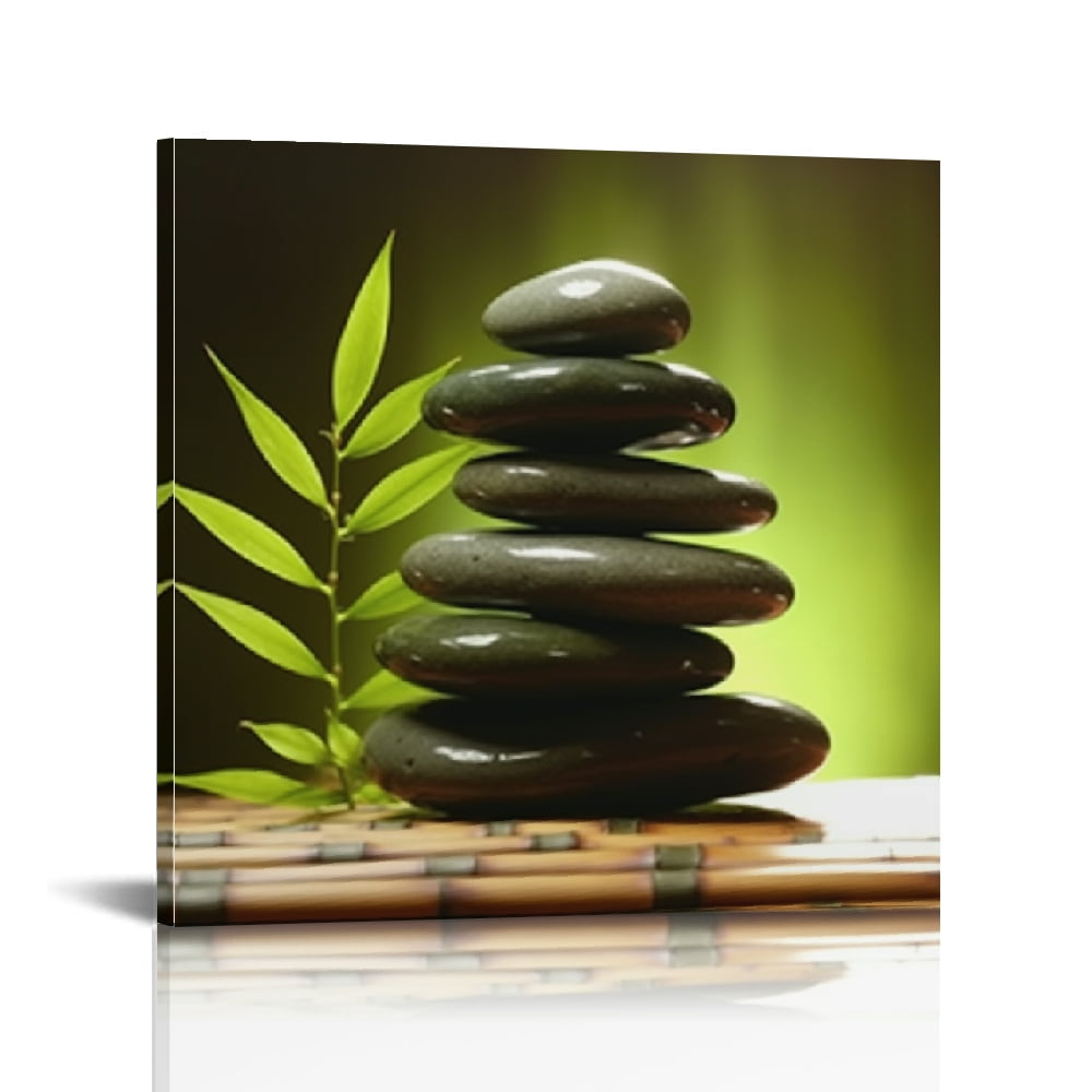 Chilfamy Bamboo Plant Rock Stack Canvas Print Ready To Hang Art 12x12in ...