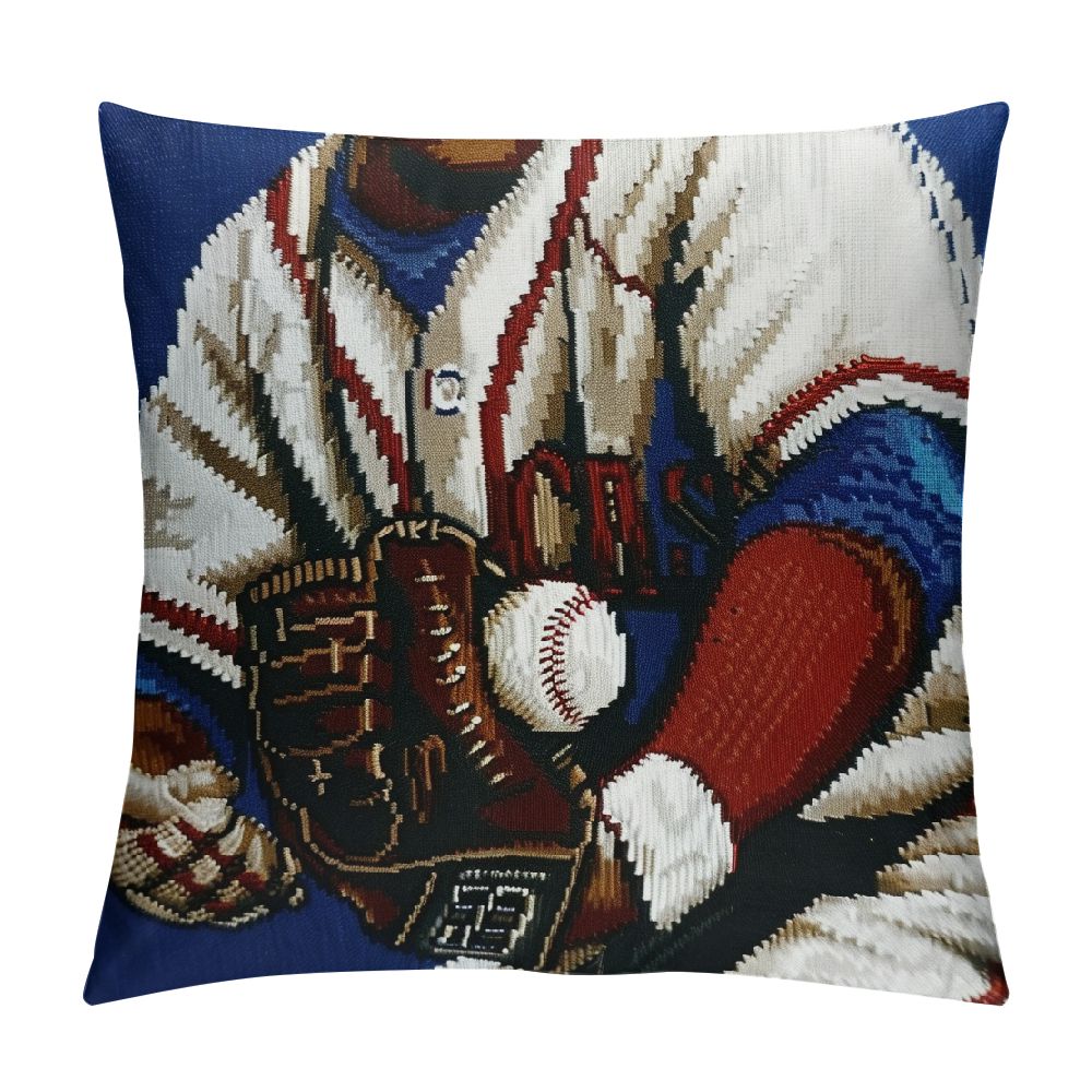 Chilfamy Baseball Athlete Silhouette Pillow Cover ,Red Gloves Helmets ...