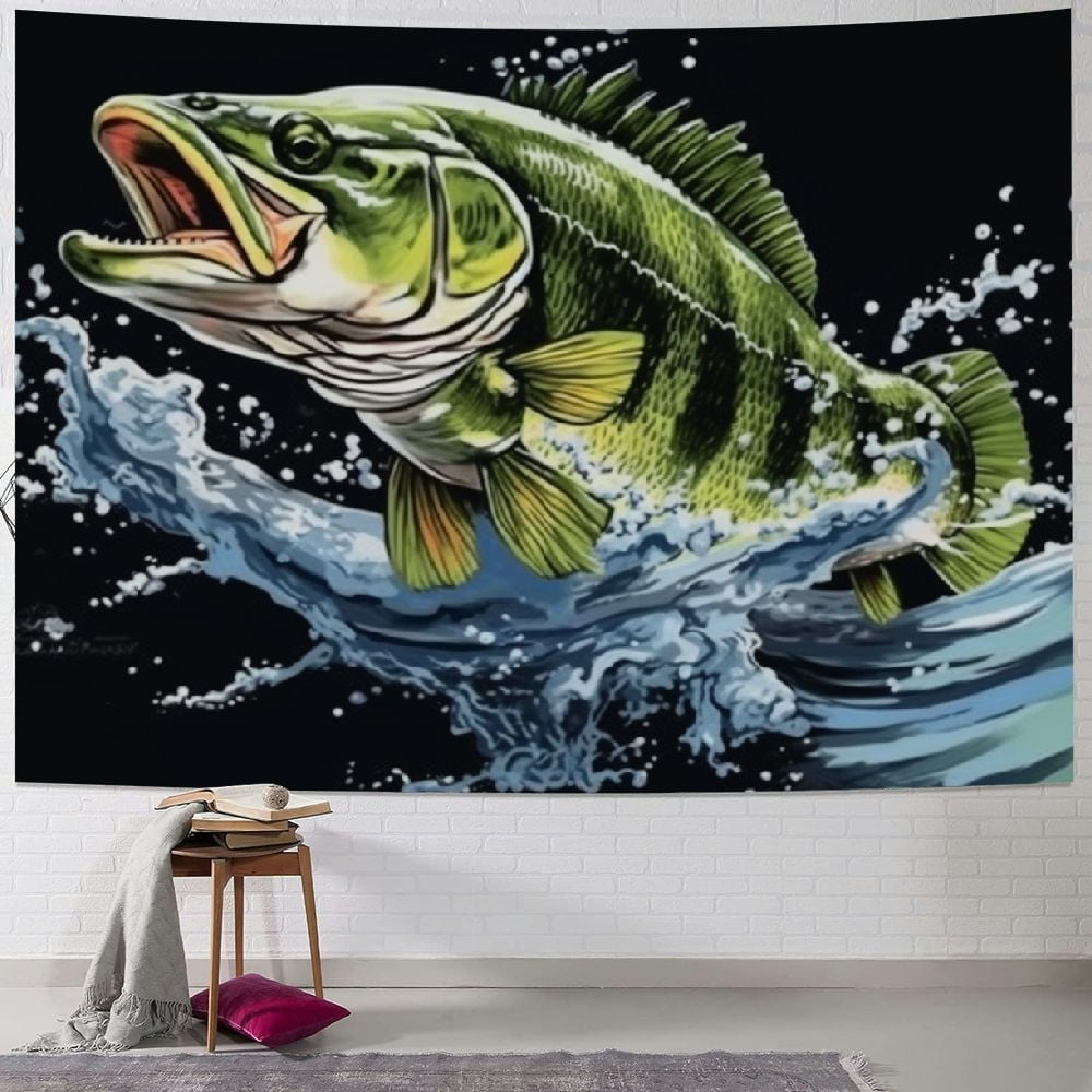 Chilfamy Bass Fish Tapestry Wall Hanging Beautiful Sage Color Fish ...