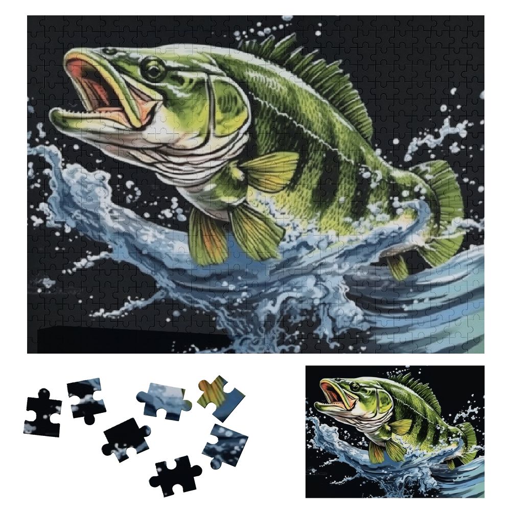 Chilfamy Bass Fish Water Splash Wooden Jigsaw Puzzle Unique Shapes ...