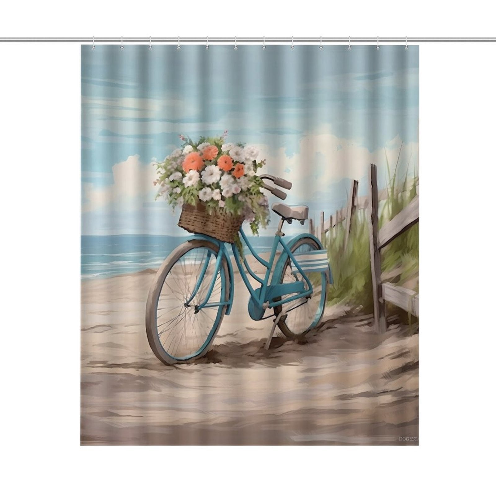 Chilfamy Beach Bike Basket Shower Curtain ,Watercolor Flowers Bathroom ...