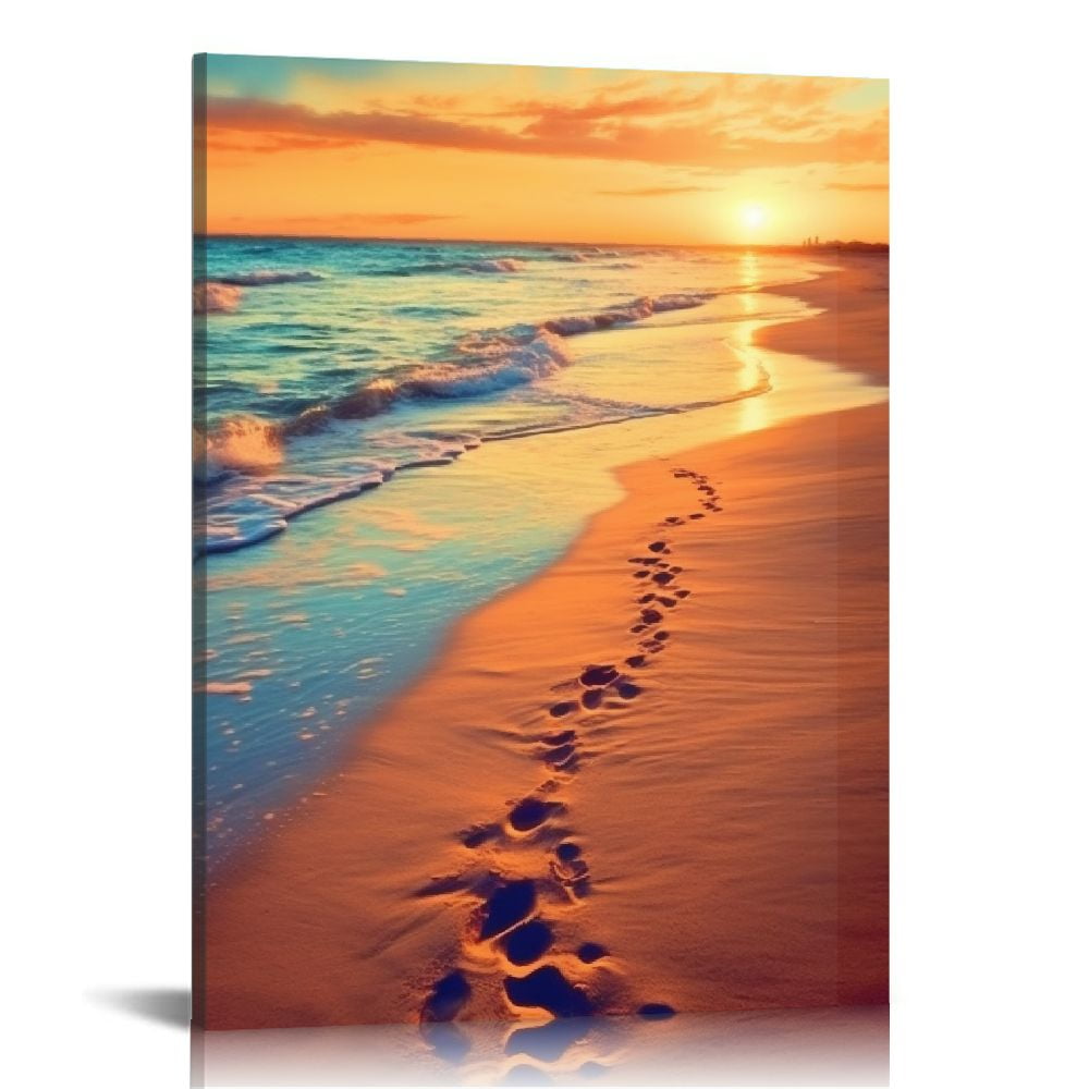 Chilfamy Beach Canvas Wall Art, Seascape Themed “Walks Along the Shoreline” Wall Canvas for Room ...