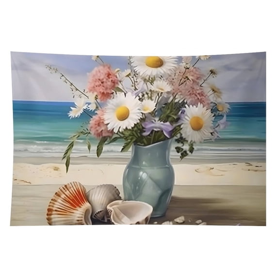 Chilfamy Beach Daisy Shells Polyester Wall Tapestry Anti Wrinkle Art ...