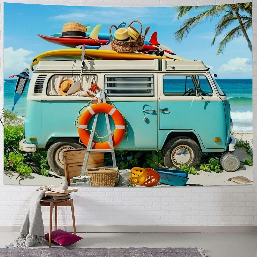 Chilfamy Beach Party Backdrop Blue Caravan Travel Surf Birthday Party ...