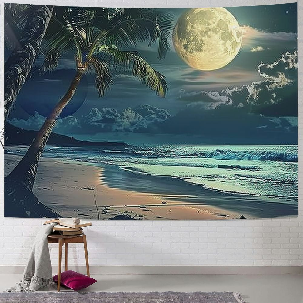 Chilfamy Beach Tapestry for Bedroom Hawaii Coconut Tropical Tree Moon ...