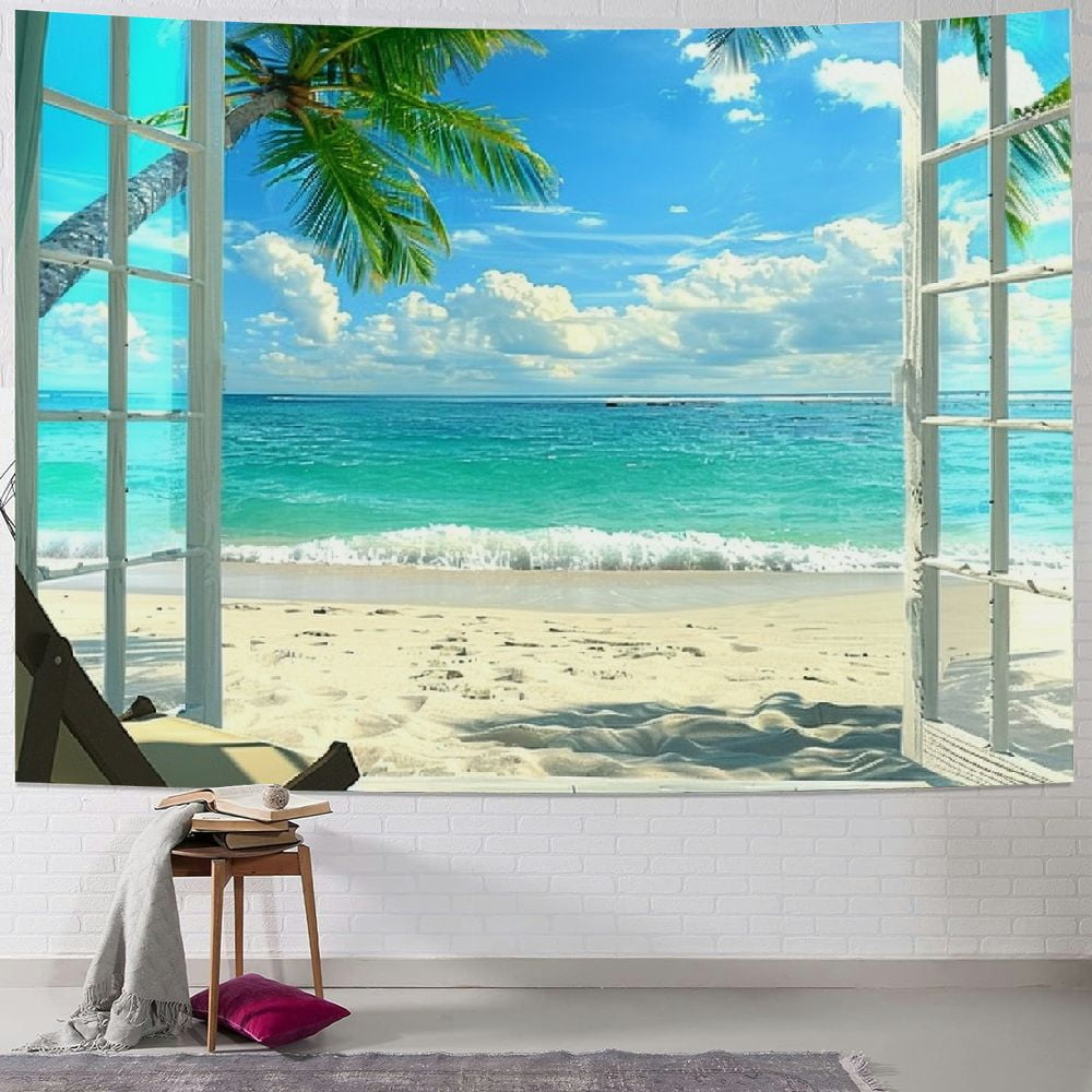 Chilfamy Beach Tapestry Palm Trees In Ocean Heaven Sunbeds Balcony ...