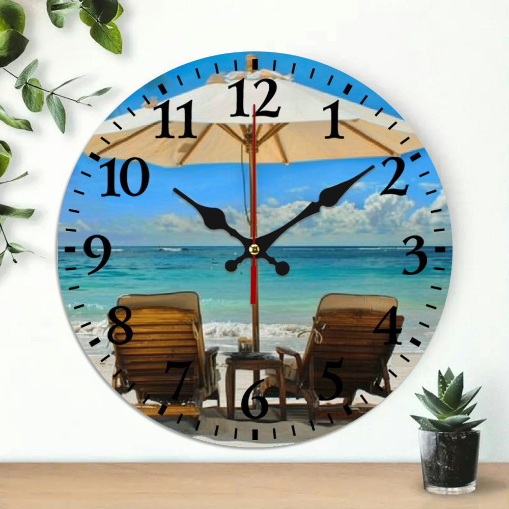 Chilfamy Beach Theme Wall Clock for Living Room, Silent Mechanical ...