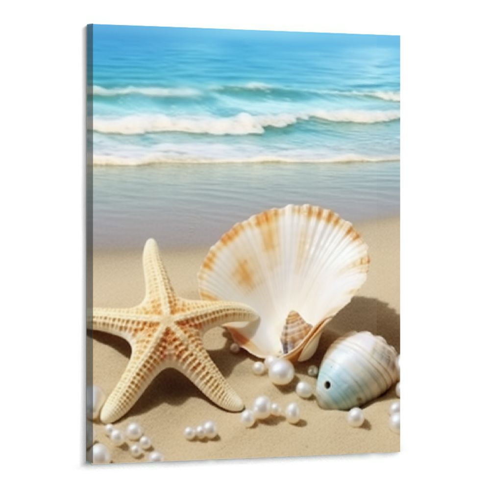 Chilfamy Beach Wall Art Bathroom Paintings Decor Seashell Starfish ...