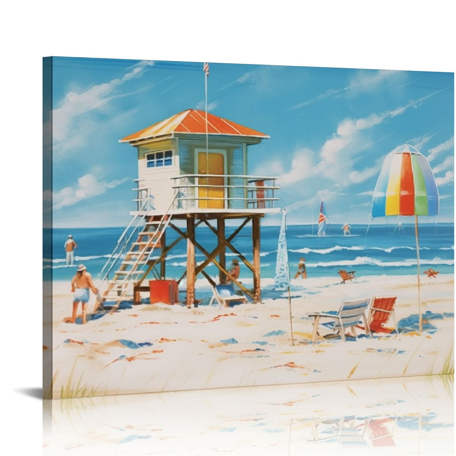 Chilfamy Beach Wall Art Blue Theme Ocean Canvas Painting, Coastal Landscape Prints Pictures for ...