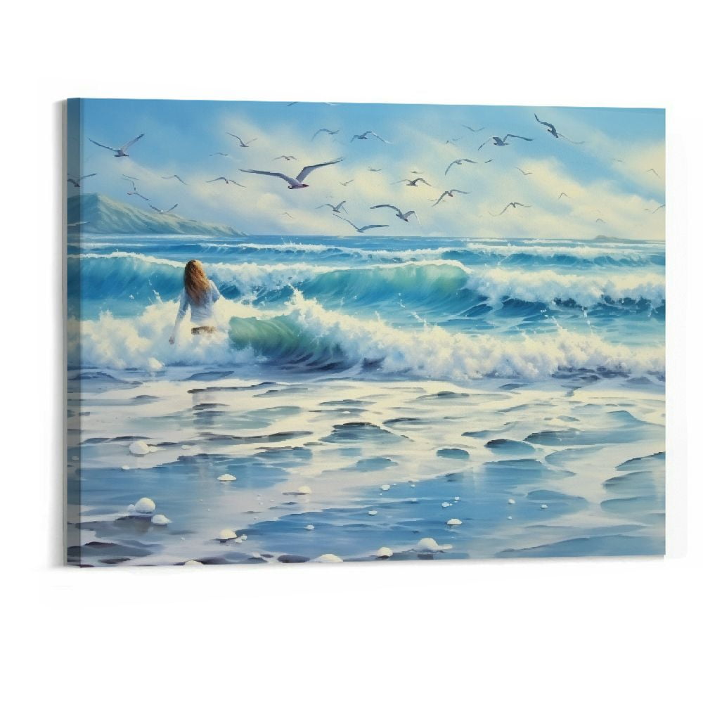 Chilfamy Beach Wall Art for Living Room, Abstract Ocean Canvas Print ...