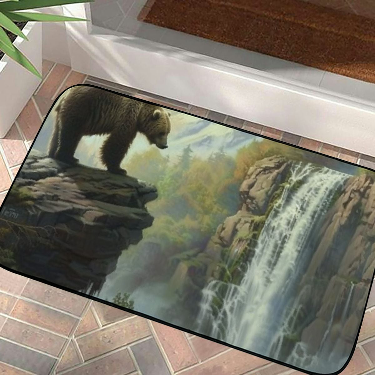 Chilfamy Bear Cliff Waterfall Felt Door Mat Non-Slip Entrance Mat for ...